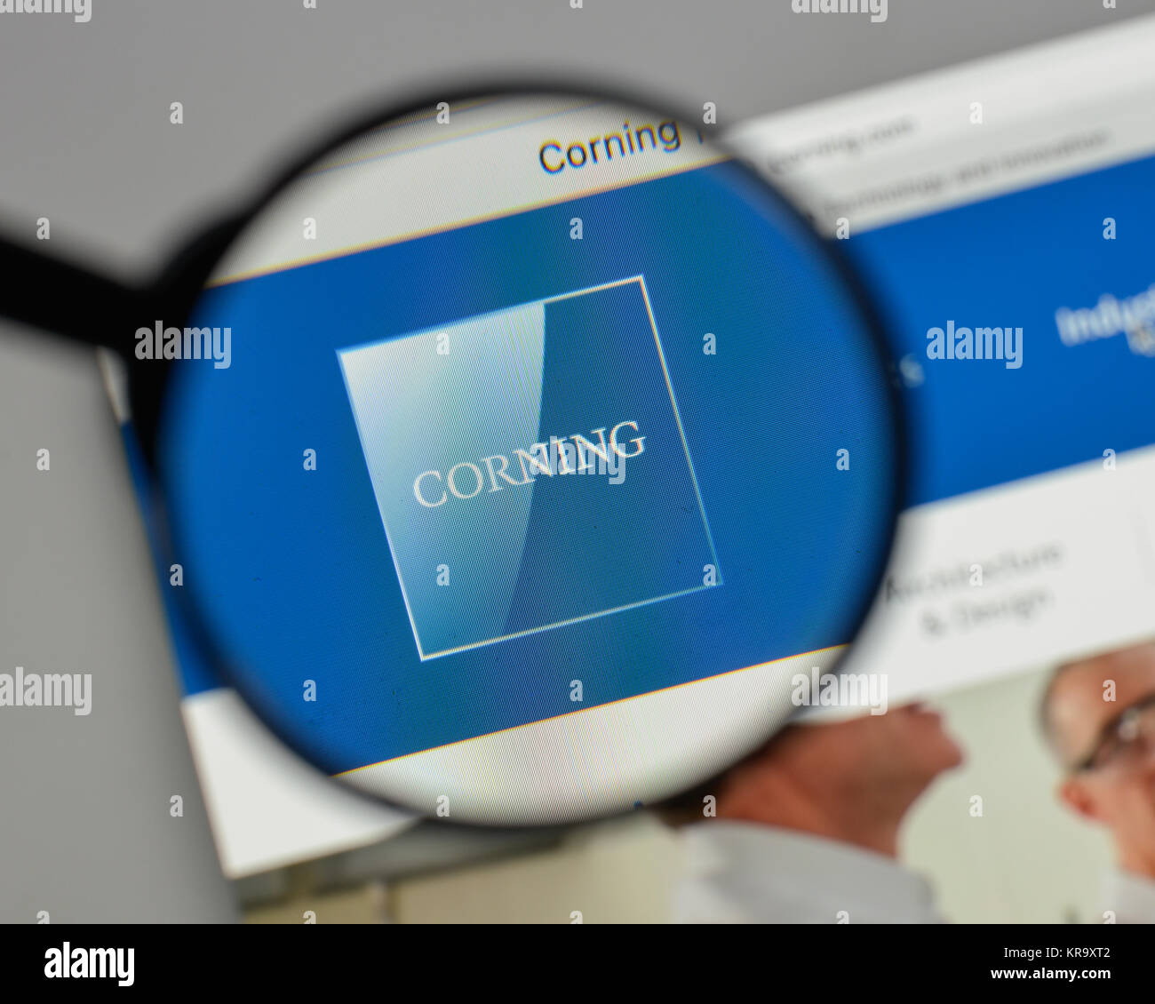 Milan, Italy - August 10, 2017: Corning logo on the website homepage ...
