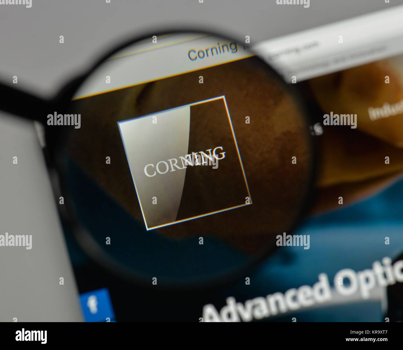 Milan, Italy - August 10, 2017: Corning logo on the website homepage ...