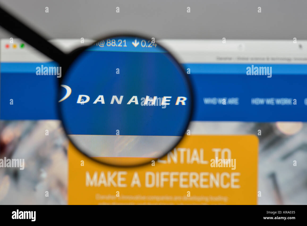 Milan, Italy - August 10, 2017: Danaher logo on the website homepage ...