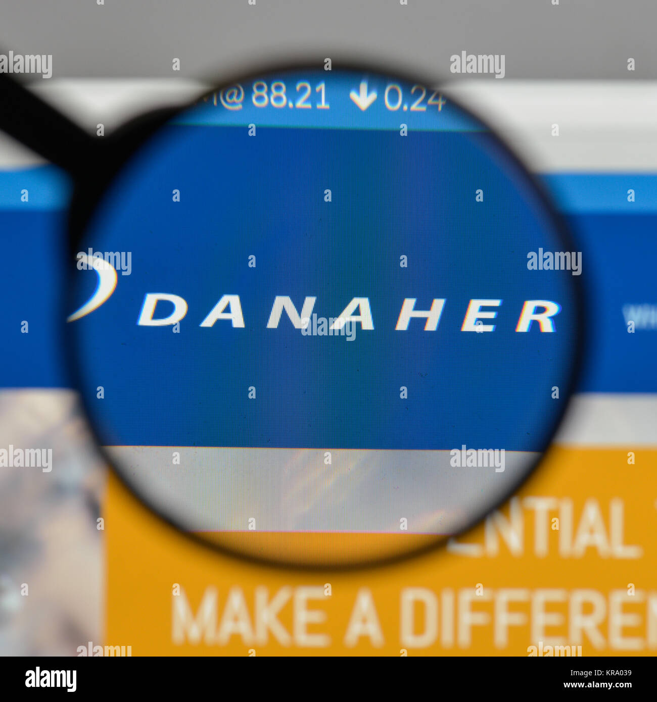 Milan, Italy - August 10, 2017: Danaher logo on the website homepage ...