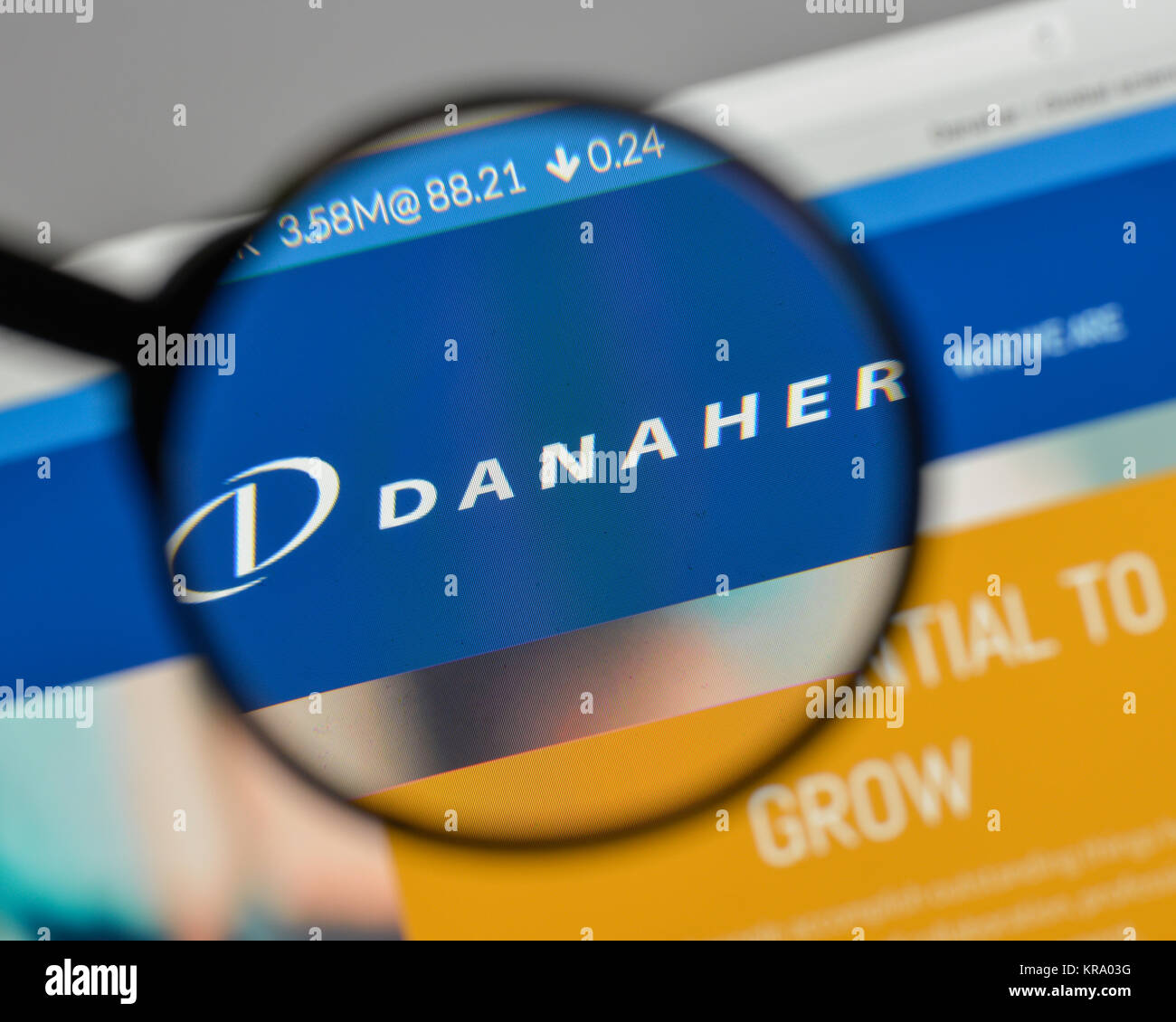 Milan, Italy - August 10, 2017: Danaher logo on the website homepage ...