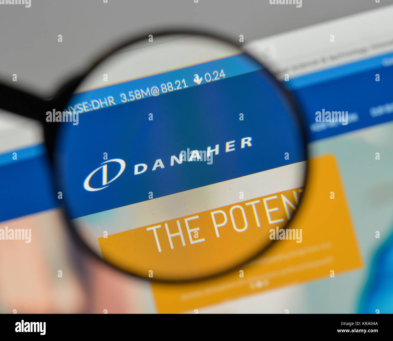 Milan, Italy - August 10, 2017: Danaher logo on the website homepage ...