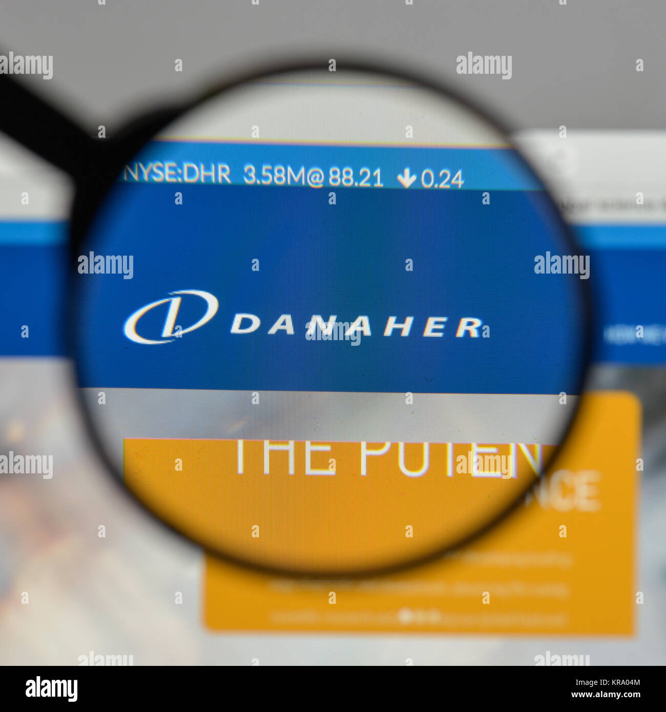Milan, Italy - August 10, 2017: Danaher logo on the website homepage ...