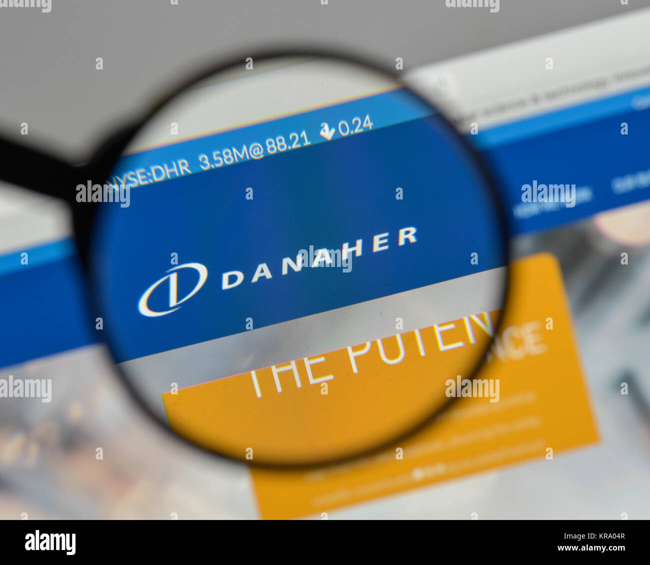 Milan, Italy - August 10, 2017: Danaher logo on the website homepage ...