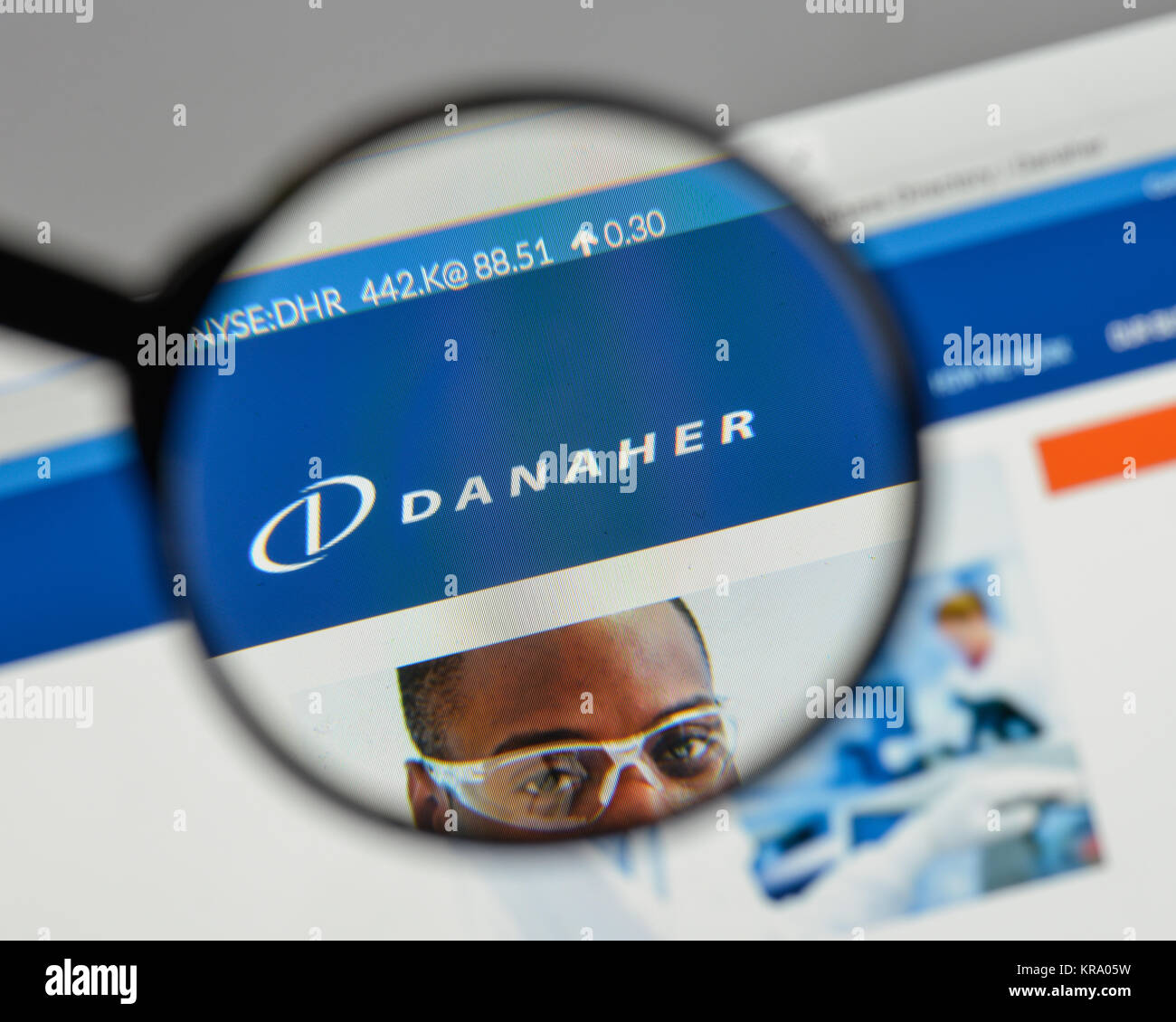Milan, Italy - August 10, 2017: Danaher logo on the website homepage ...