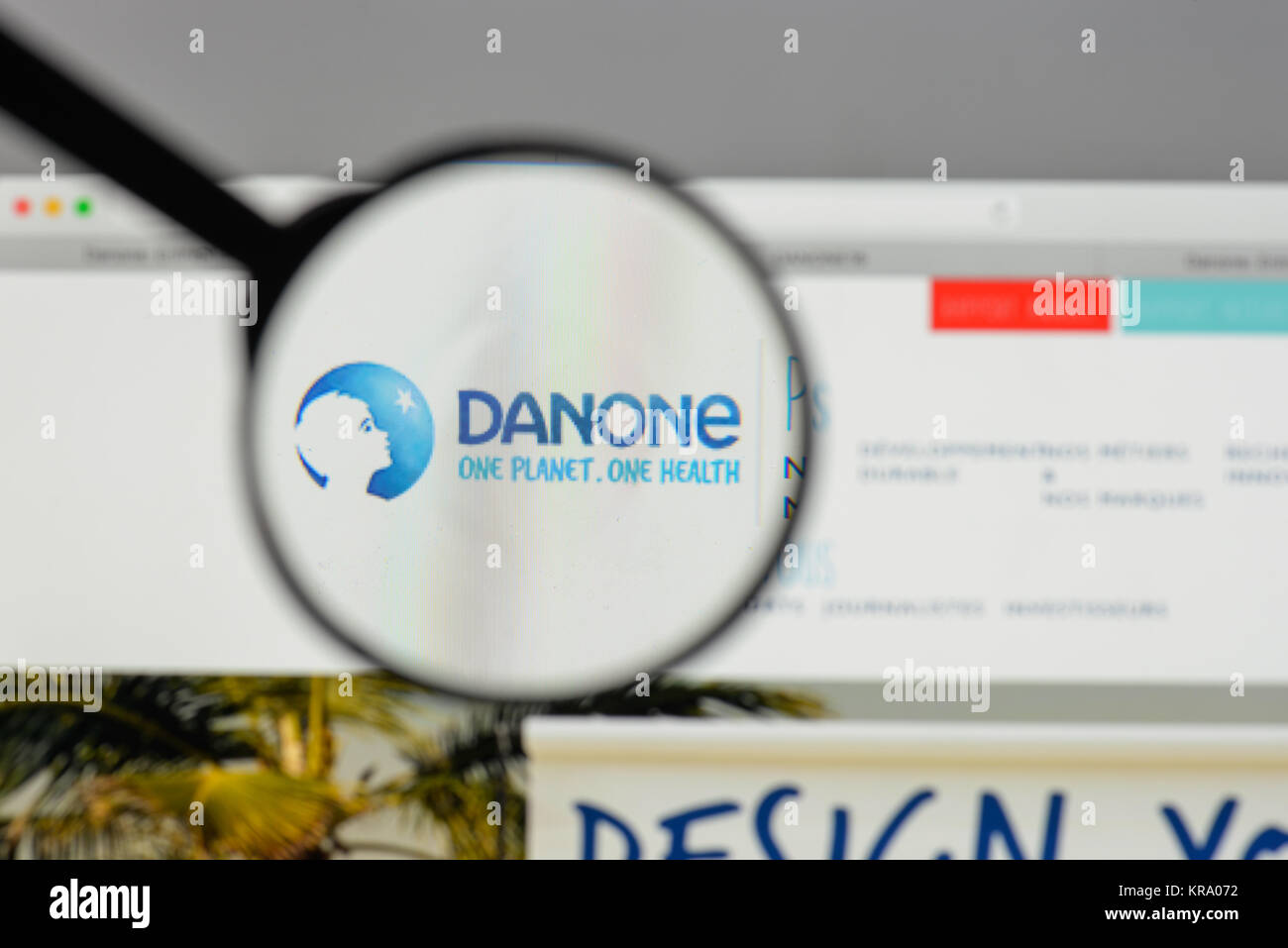 Milan, Italy - August 10, 2017: Danone logo on the website homepage ...