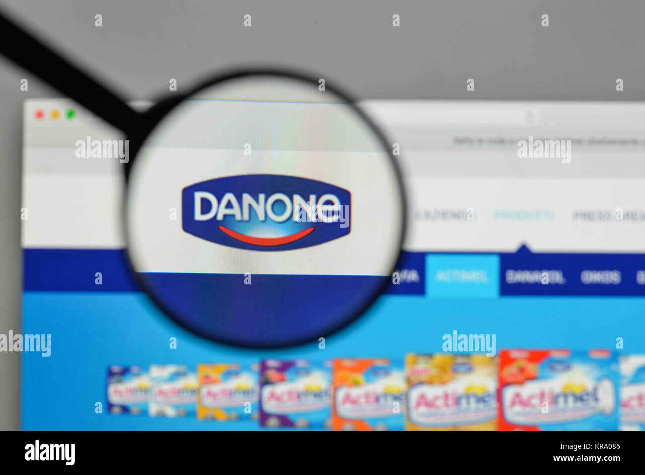 Milan, Italy - August 10, 2017: Danone logo on the website homepage ...
