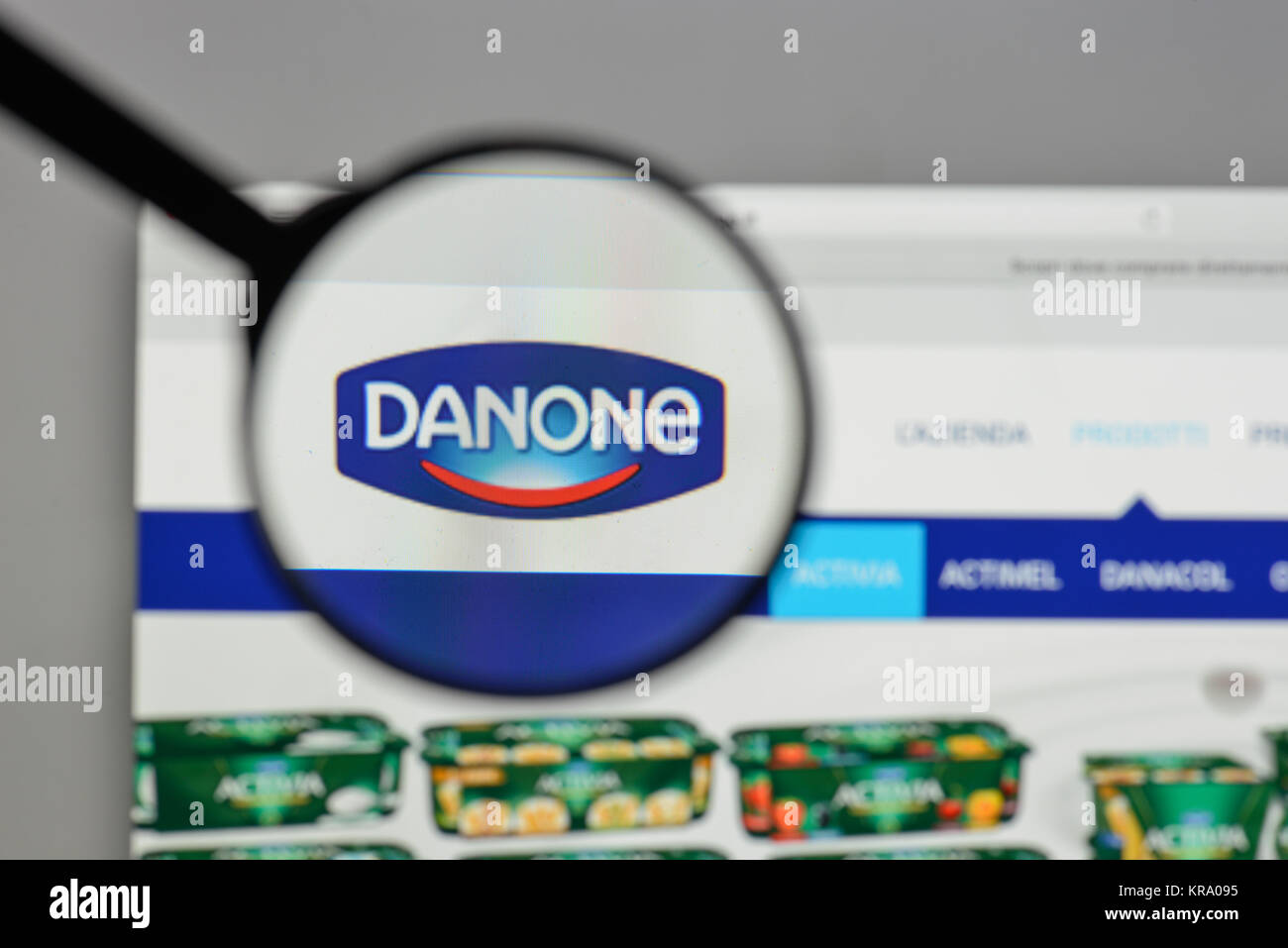 Milan, Italy - August 10, 2017: Danone logo on the website homepage ...