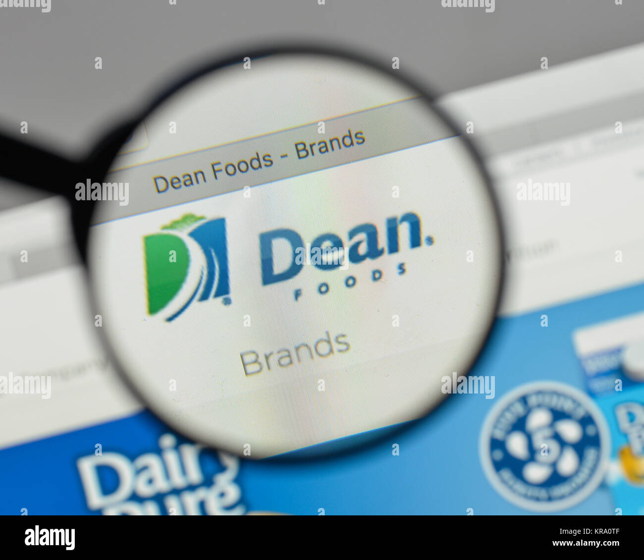 Milan, Italy - August 10, 2017: Dean Foods logo on the website homepage ...