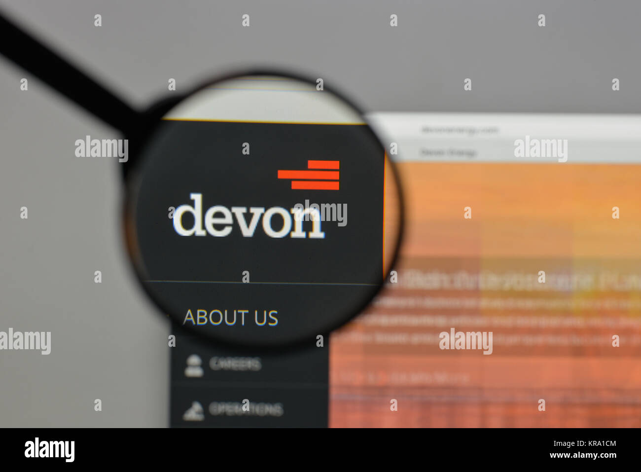 Milan, Italy - August 10, 2017: Devon Energy logo on the website ...