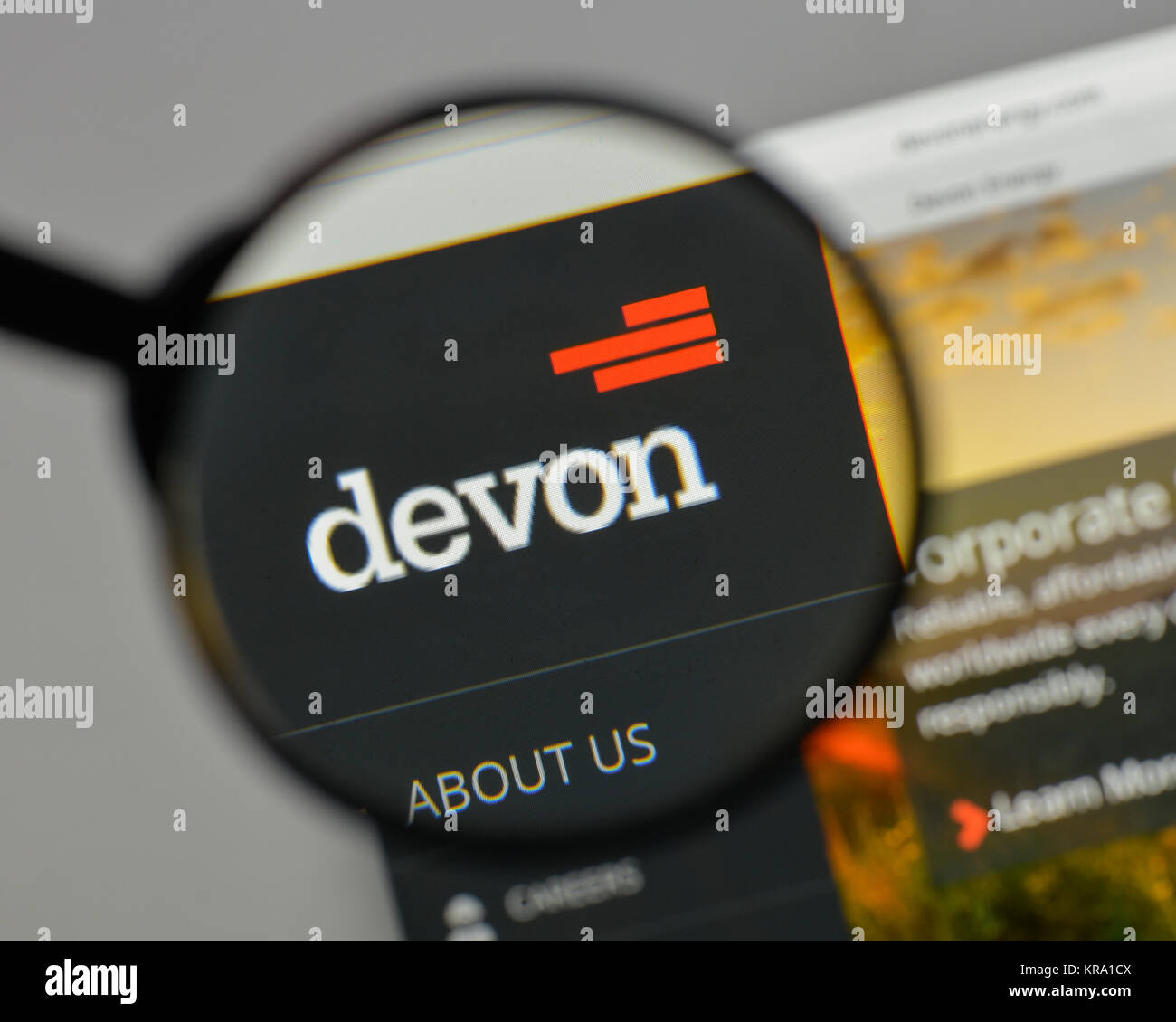 Milan, Italy - August 10, 2017: Devon Energy logo on the website ...