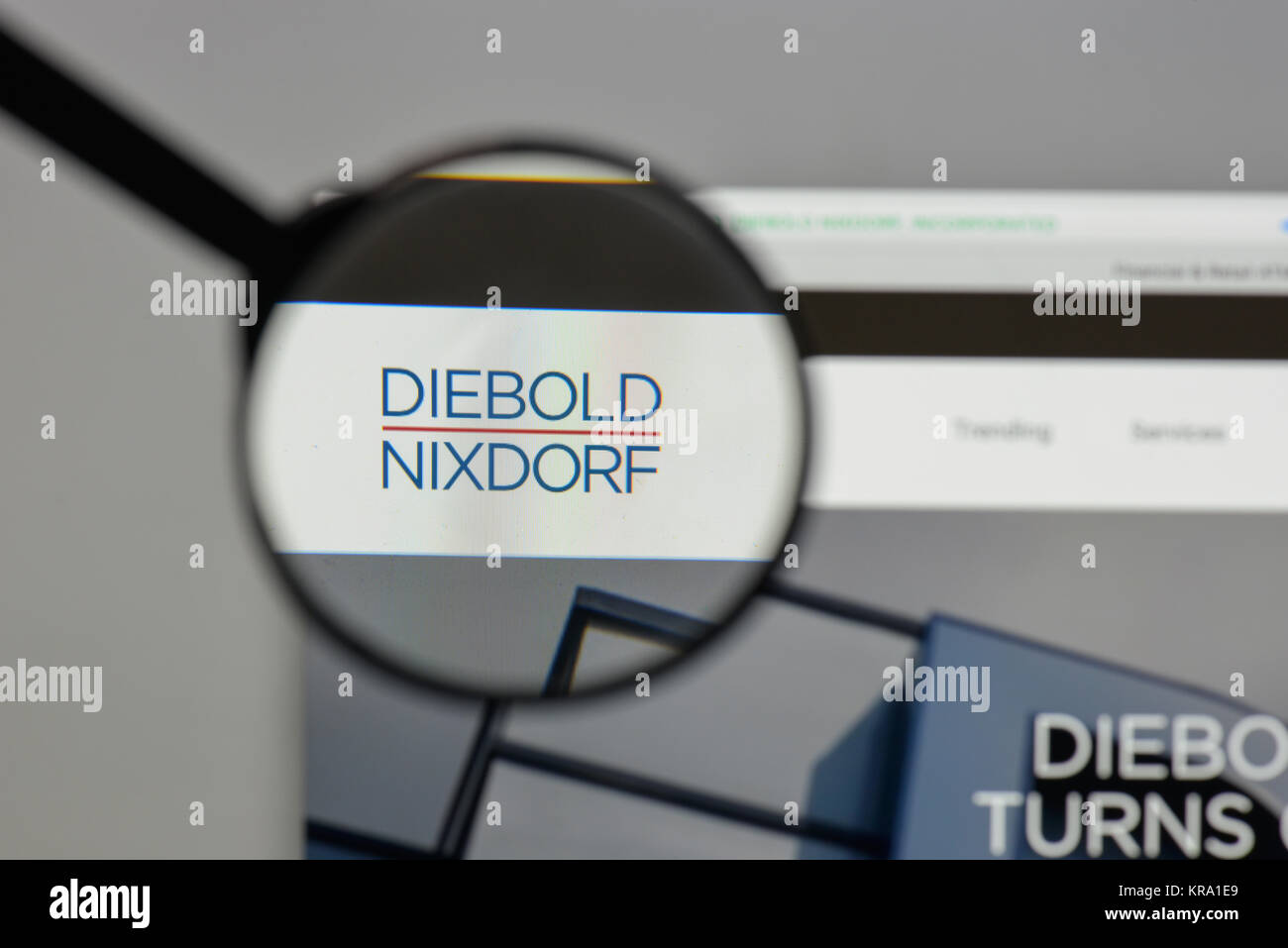 Milan, Italy - August 10, 2017: Diebold Nixdorf logo on the website ...