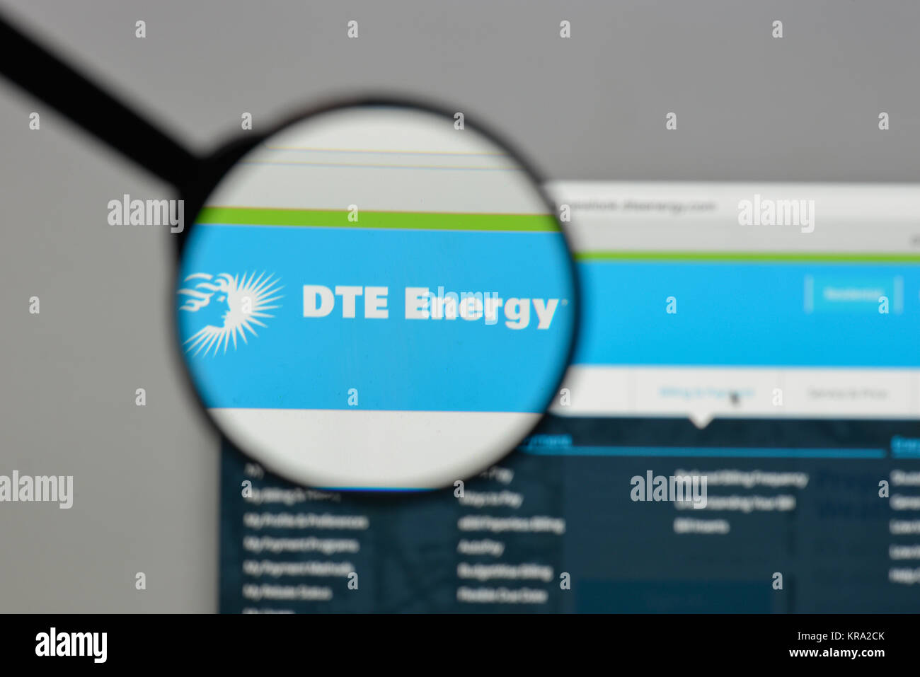 Milan, Italy - August 10, 2017: DTE Energy logo on the website homepage ...
