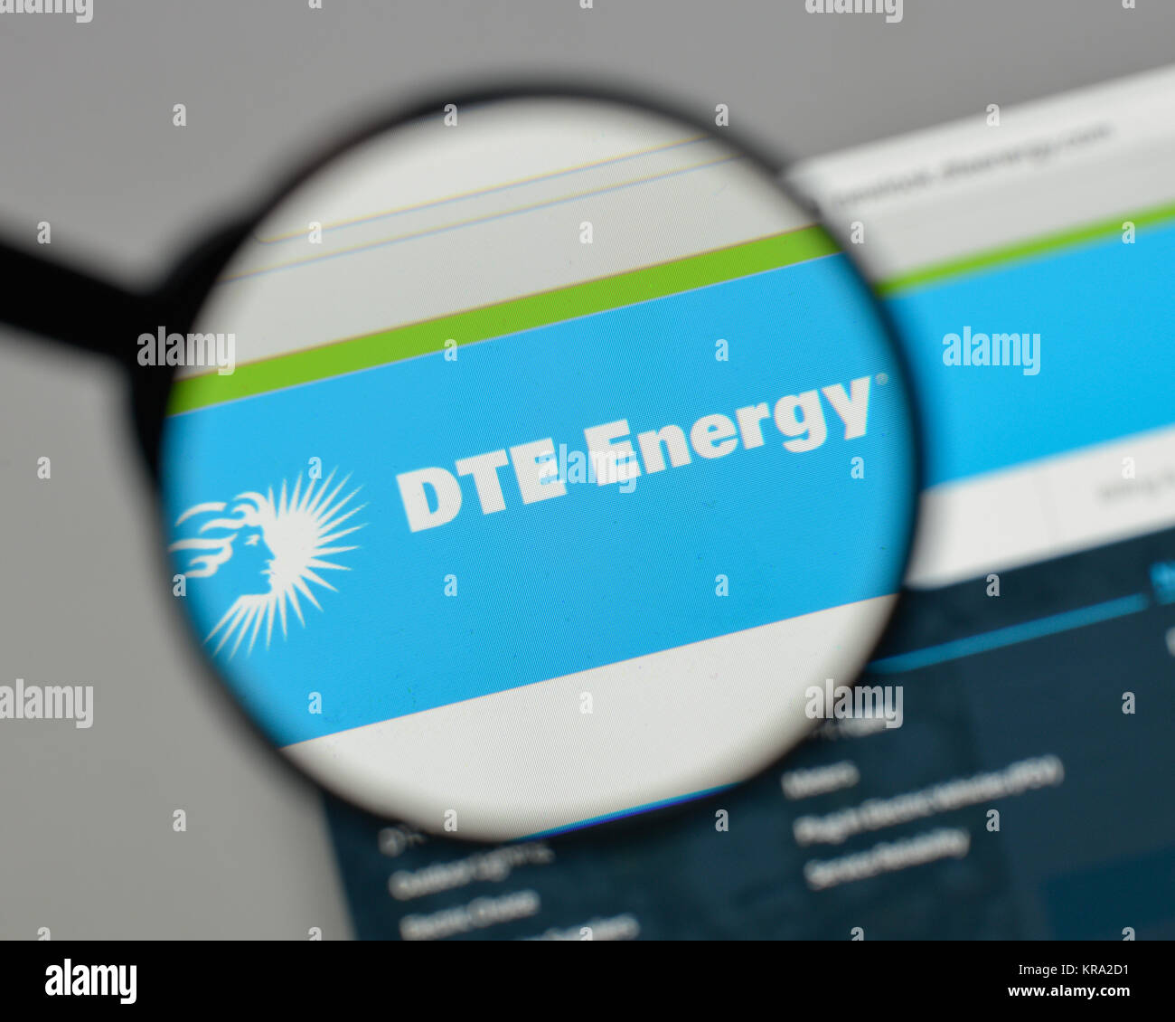 Milan, Italy - August 10, 2017: DTE Energy logo on the website homepage ...