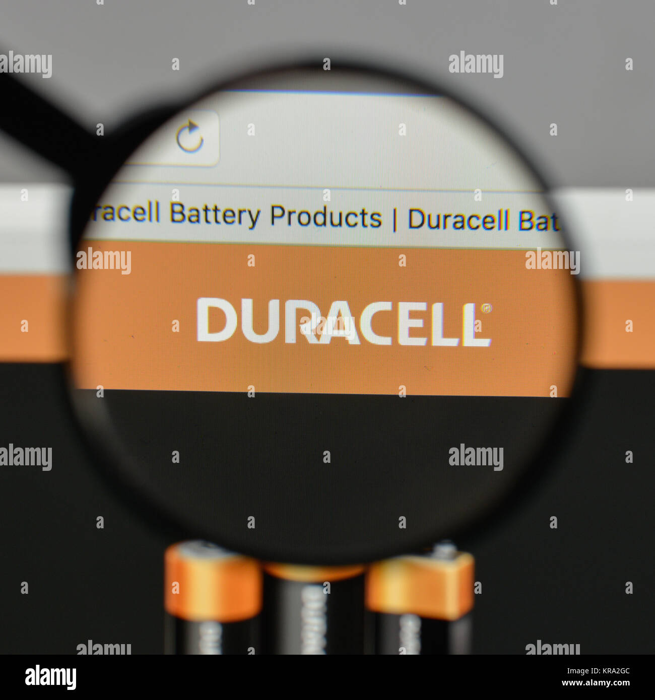 Milan, Italy - August 10, 2017: Duracell logo on the website homepage ...