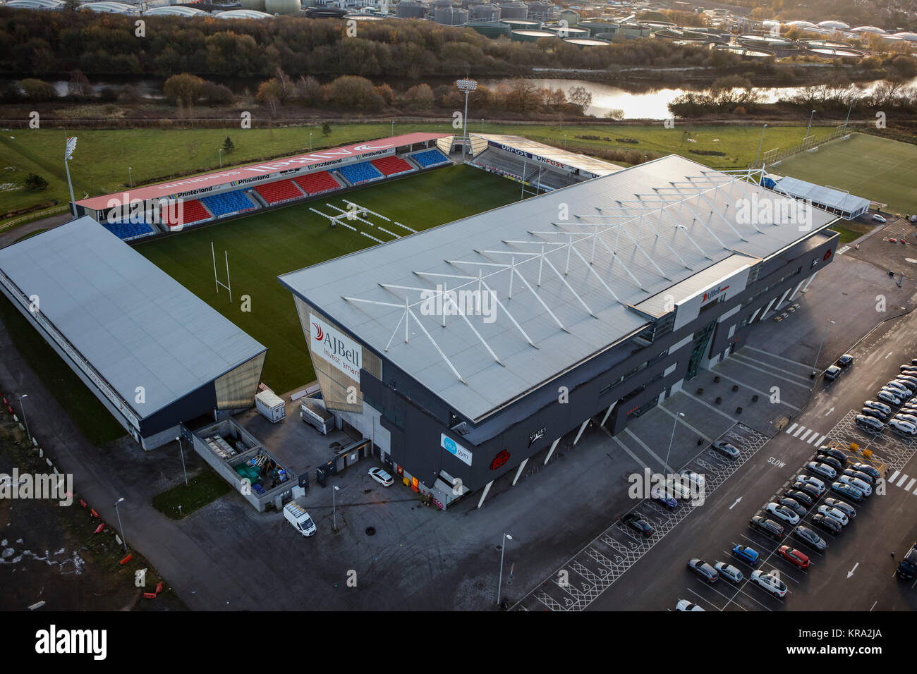 An aerial view of the AJ Bell Stadium, home of Sale Sharks Stock Photo ...