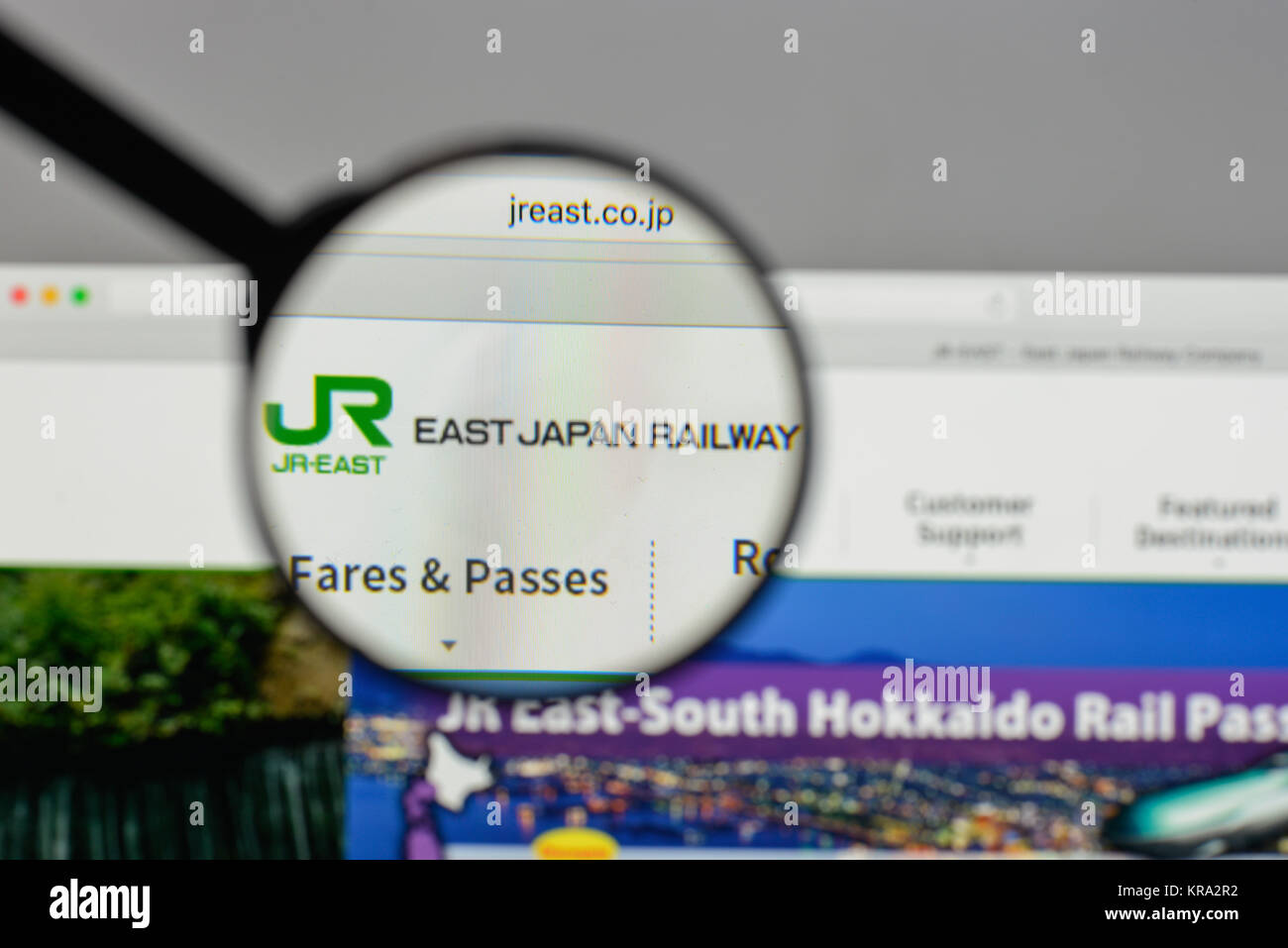 Milan, Italy - August 10, 2017: East Japan Railway logo on the website ...