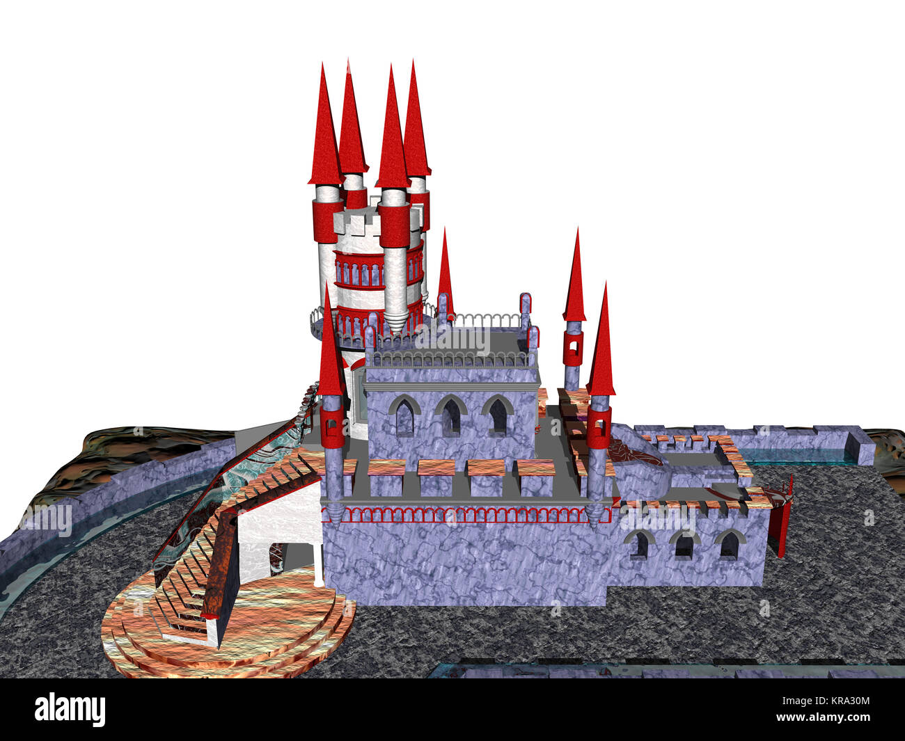 castle with turrets and moat free Stock Photo - Alamy