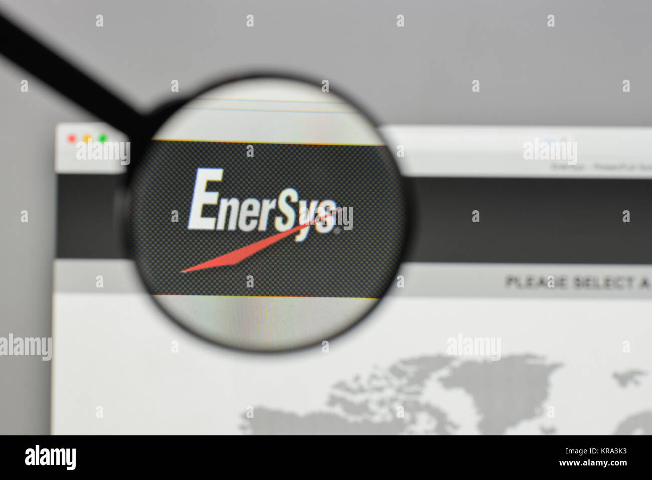 Milan, Italy - August 10, 2017: EnerSys logo on the website homepage ...