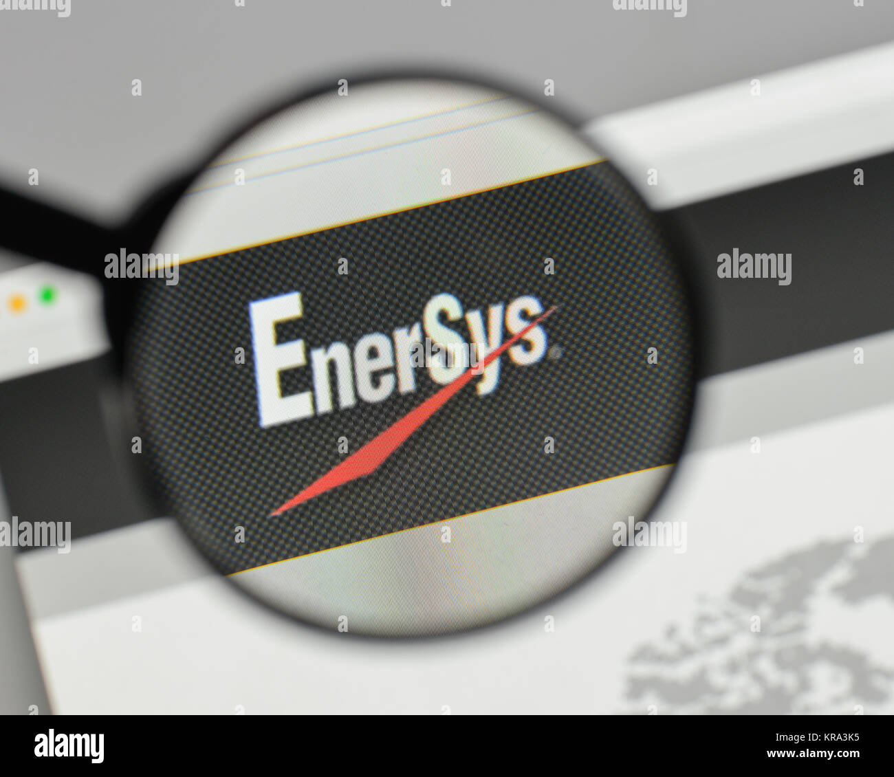 Milan, Italy - August 10, 2017: EnerSys logo on the website homepage ...