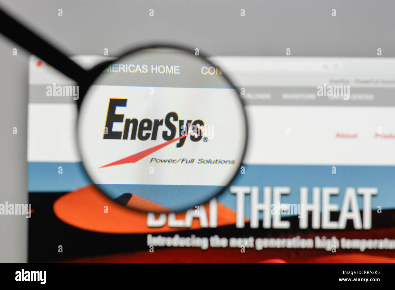 Milan, Italy - August 10, 2017: EnerSys logo on the website homepage ...