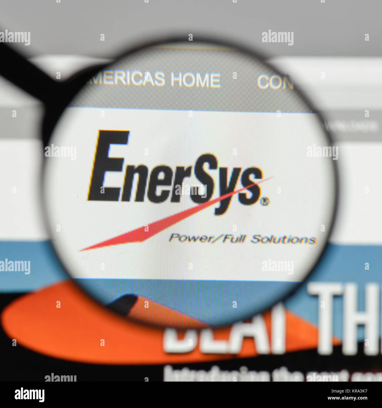 Milan, Italy - August 10, 2017: EnerSys logo on the website homepage ...