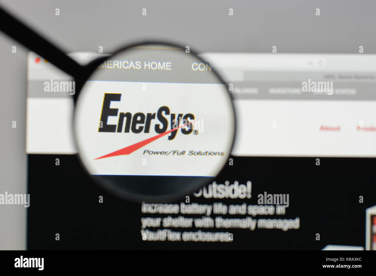 Milan, Italy - August 10, 2017: EnerSys logo on the website homepage ...