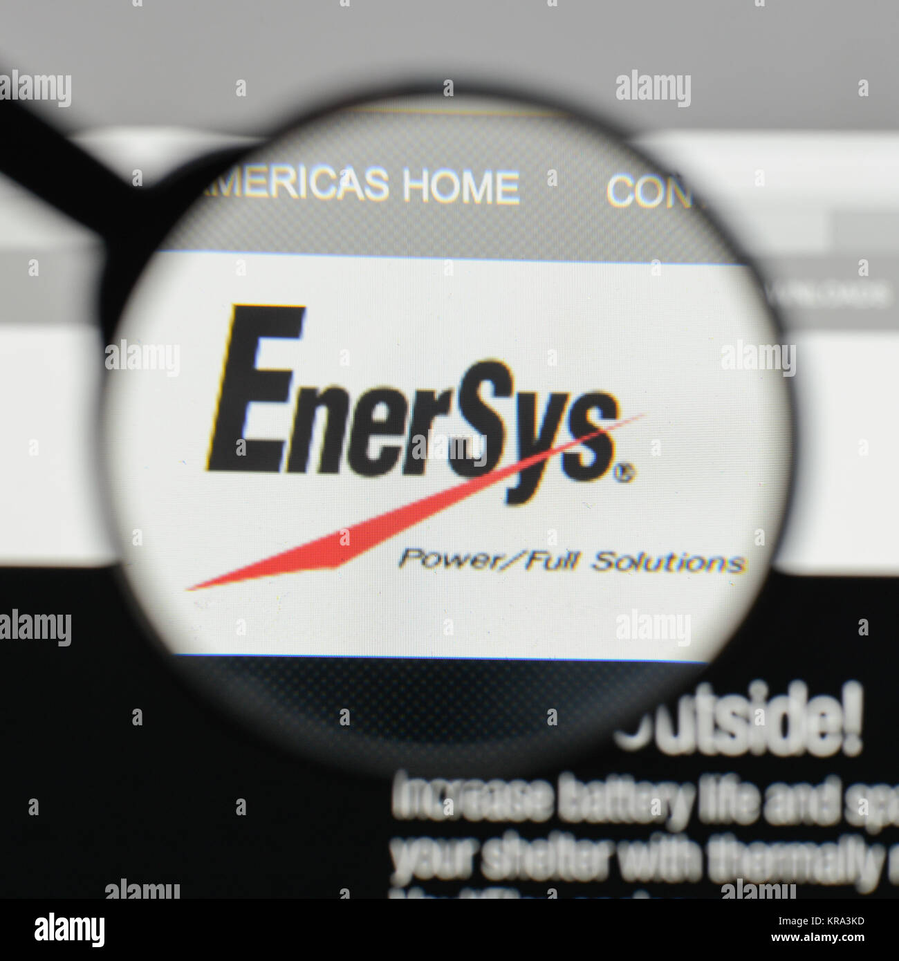 Milan, Italy - August 10, 2017: EnerSys logo on the website homepage ...