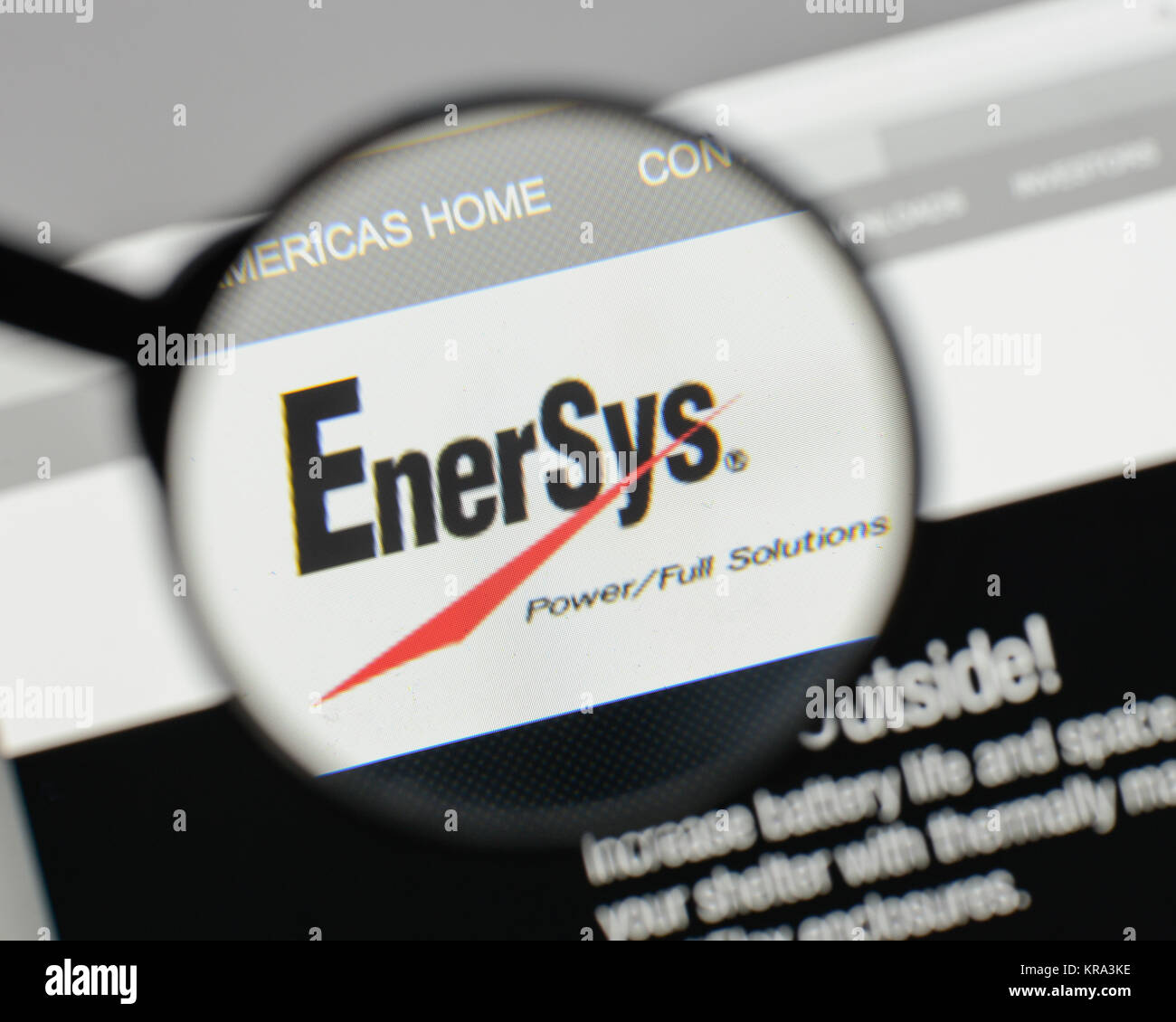 Milan, Italy - August 10, 2017: EnerSys logo on the website homepage ...