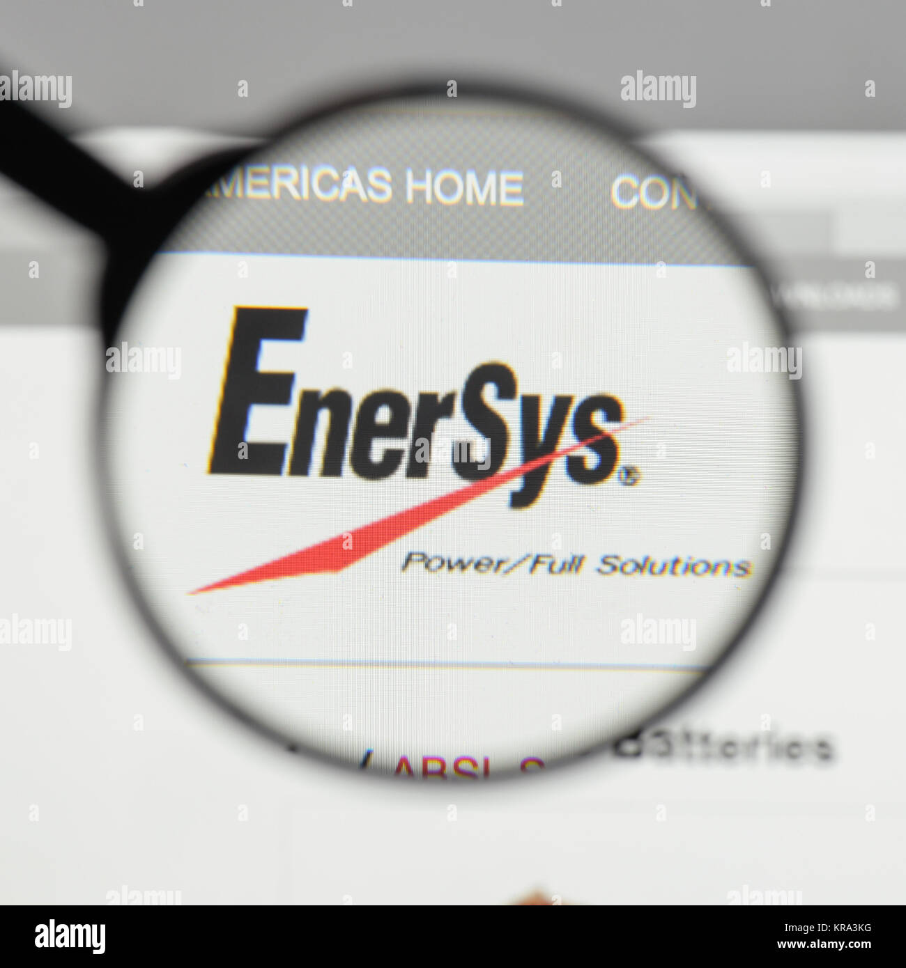 Milan, Italy - August 10, 2017: EnerSys logo on the website homepage ...