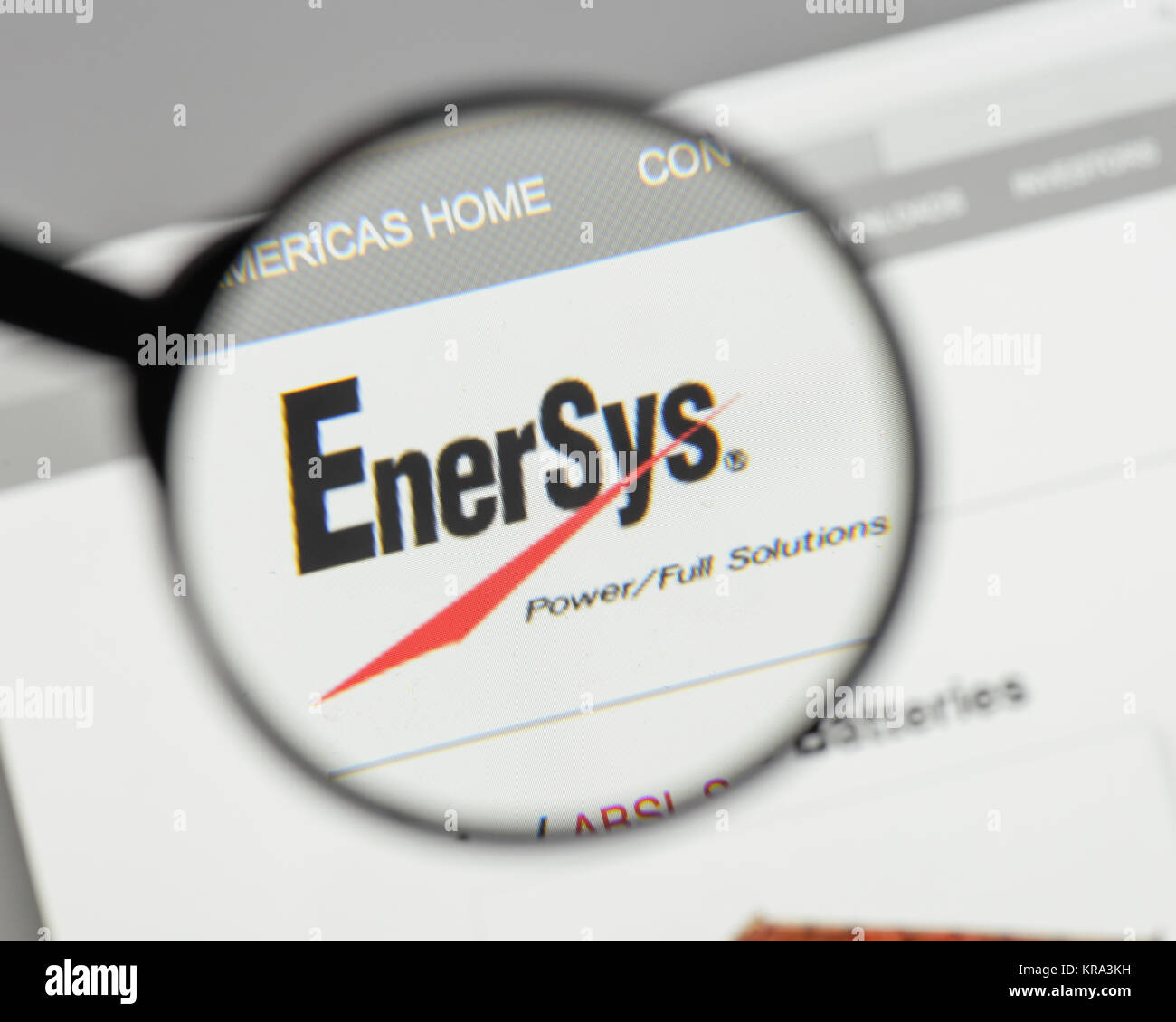 Milan, Italy - August 10, 2017: EnerSys logo on the website homepage ...