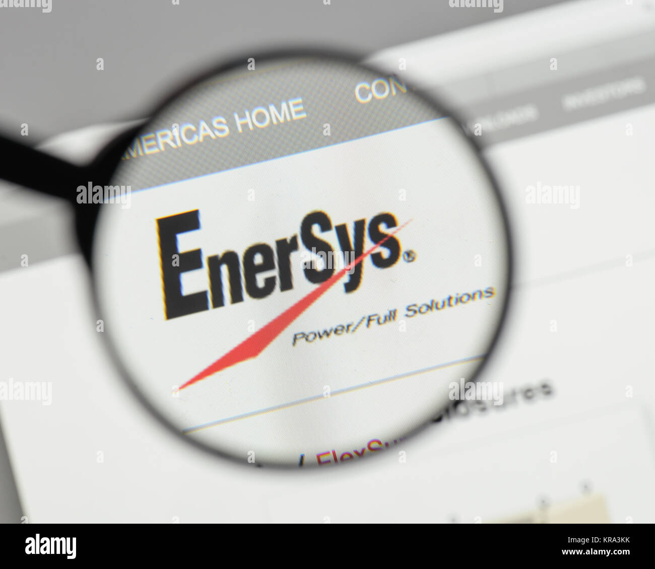 Milan, Italy - August 10, 2017: EnerSys logo on the website homepage ...