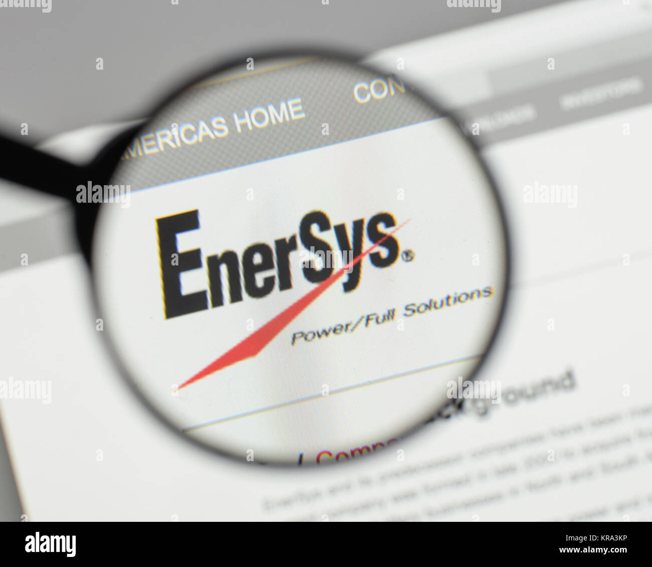 Milan, Italy - August 10, 2017: EnerSys logo on the website homepage ...