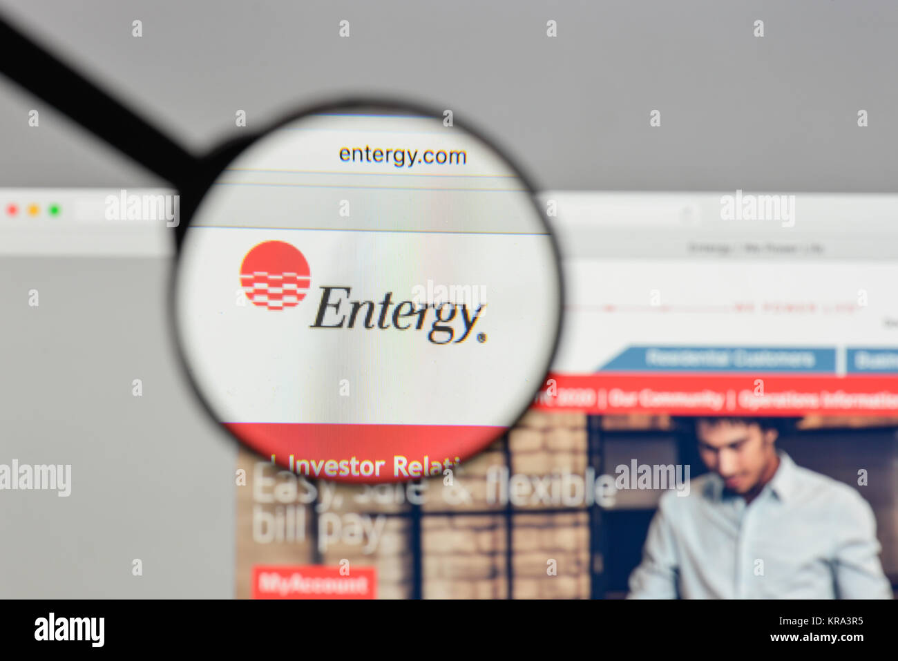 Milan, Italy - August 10, 2017: Entergy logo on the website homepage ...