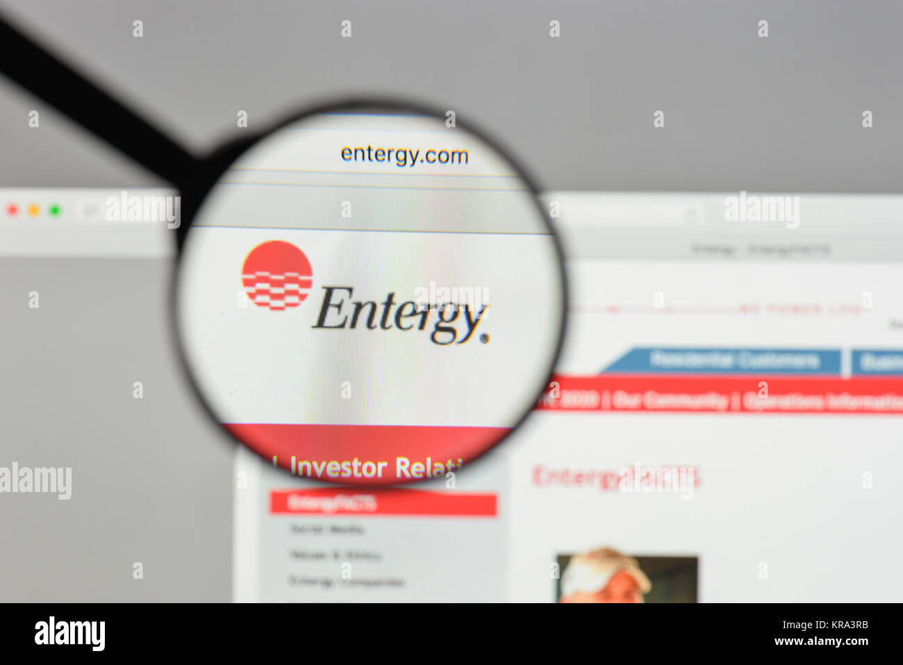 Milan, Italy - August 10, 2017: Entergy logo on the website homepage ...