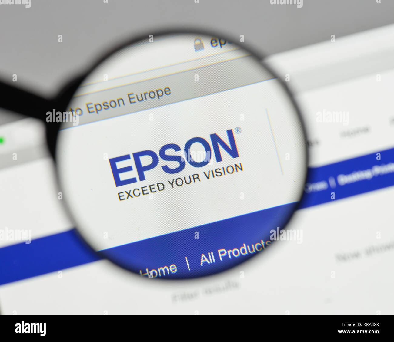 Milan, Italy - August 10, 2017: Epson logo on the website homepage ...