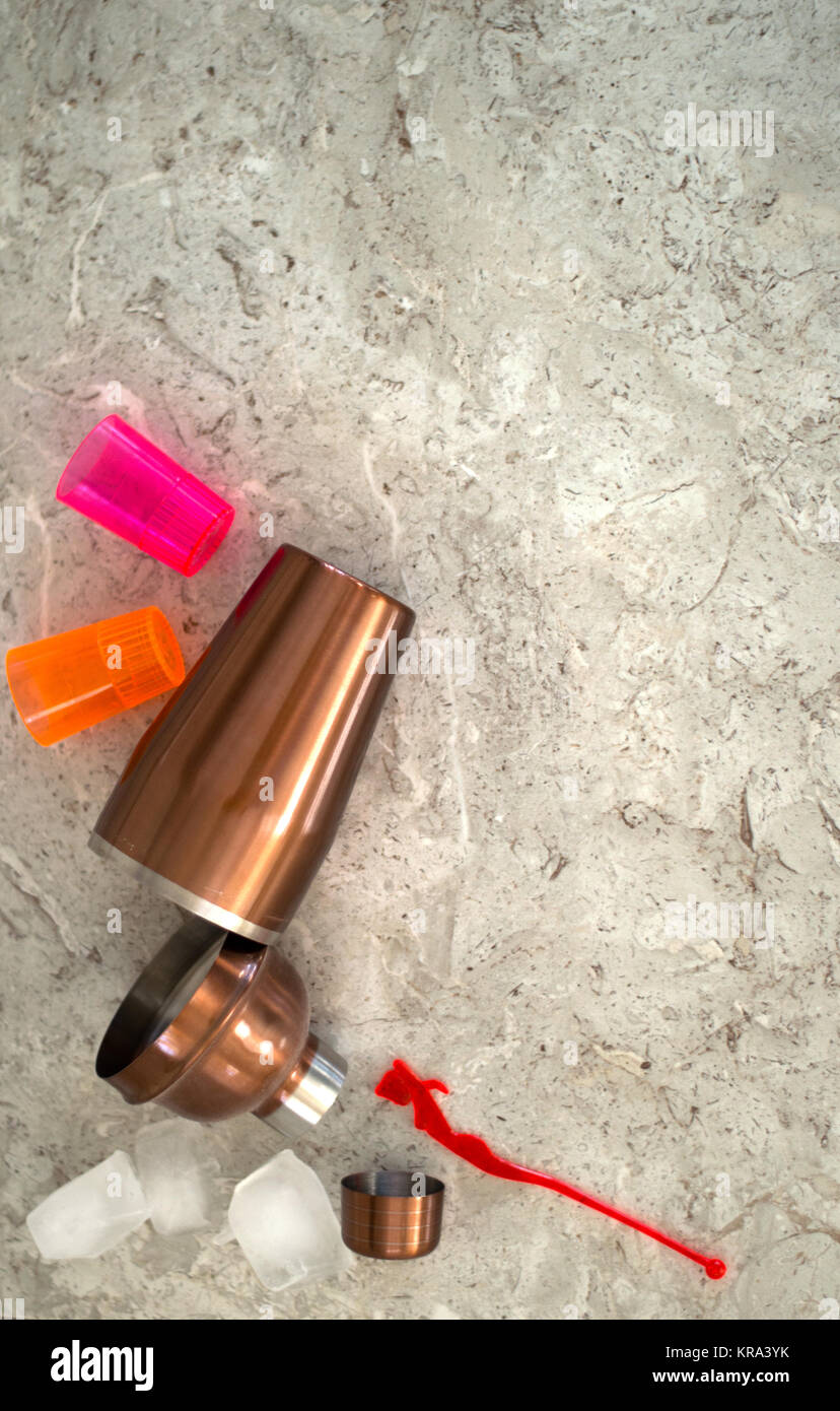 Cocktail items on white marble background Stock Photo - Alamy