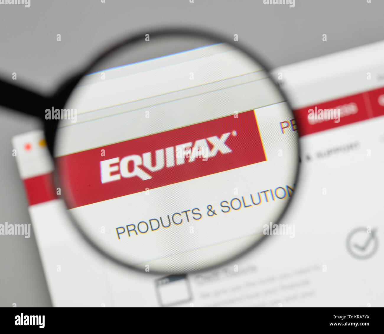 Milan, Italy - August 10, 2017: Equifax logo on the website homepage ...