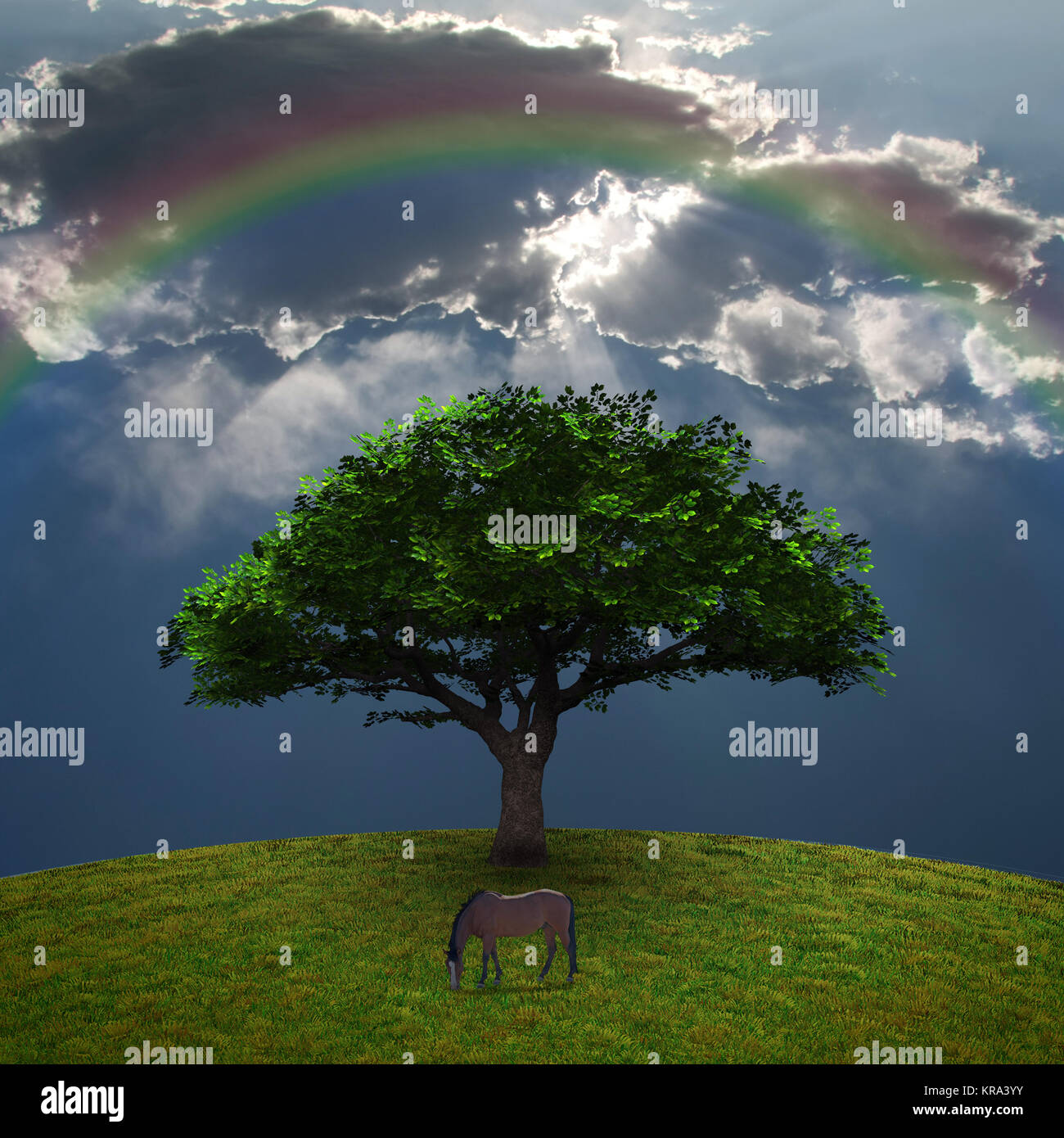 Horse near tree 3d hi-res stock photography and images - Alamy