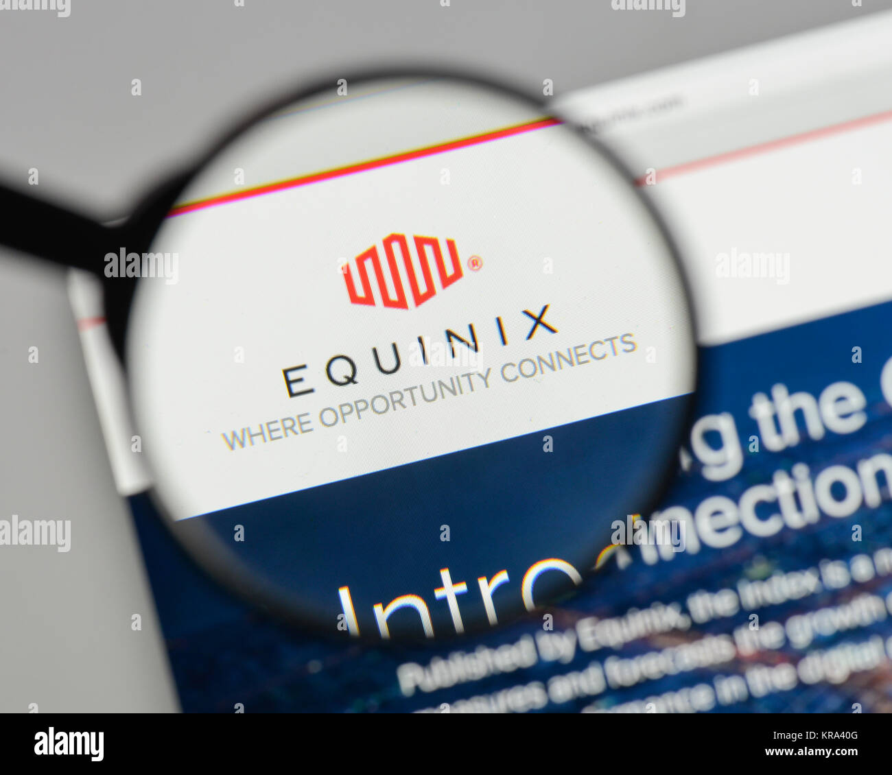 Milan, Italy - August 10, 2017: Equinix logo on the website homepage ...