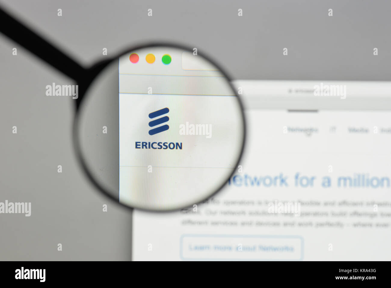 Milan, Italy - August 10, 2017: Ericsson logo on the website homepage ...