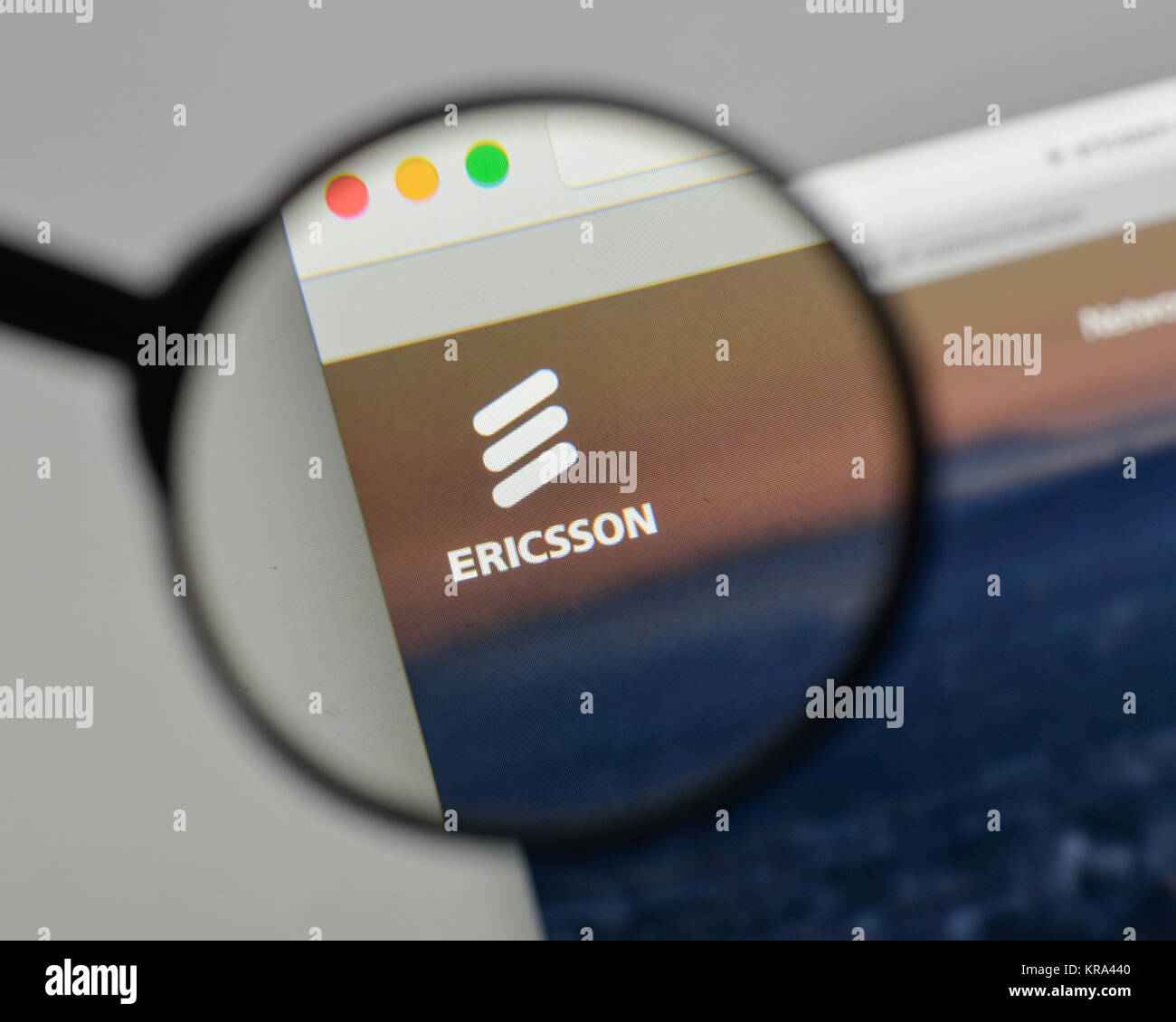 Milan, Italy - August 10, 2017: Ericsson logo on the website homepage ...