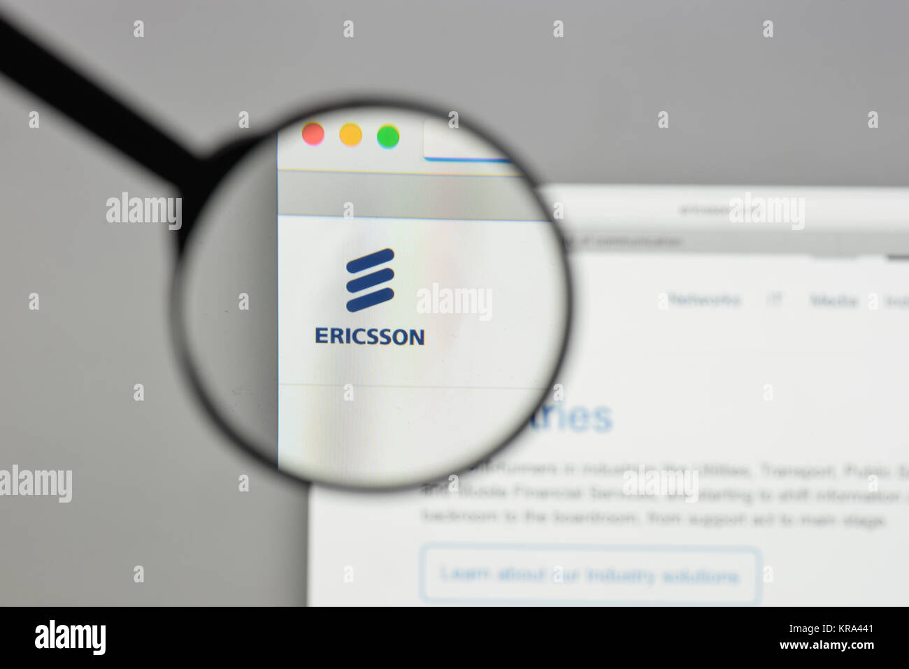 Milan, Italy - August 10, 2017: Ericsson logo on the website homepage ...