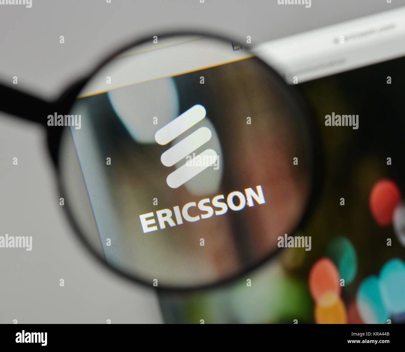 Milan, Italy - August 10, 2017: Ericsson logo on the website homepage ...