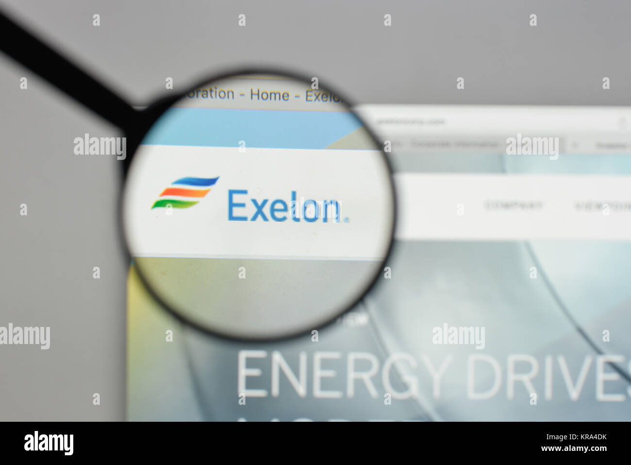 Milan, Italy - August 10, 2017: Exelon logo on the website homepage ...