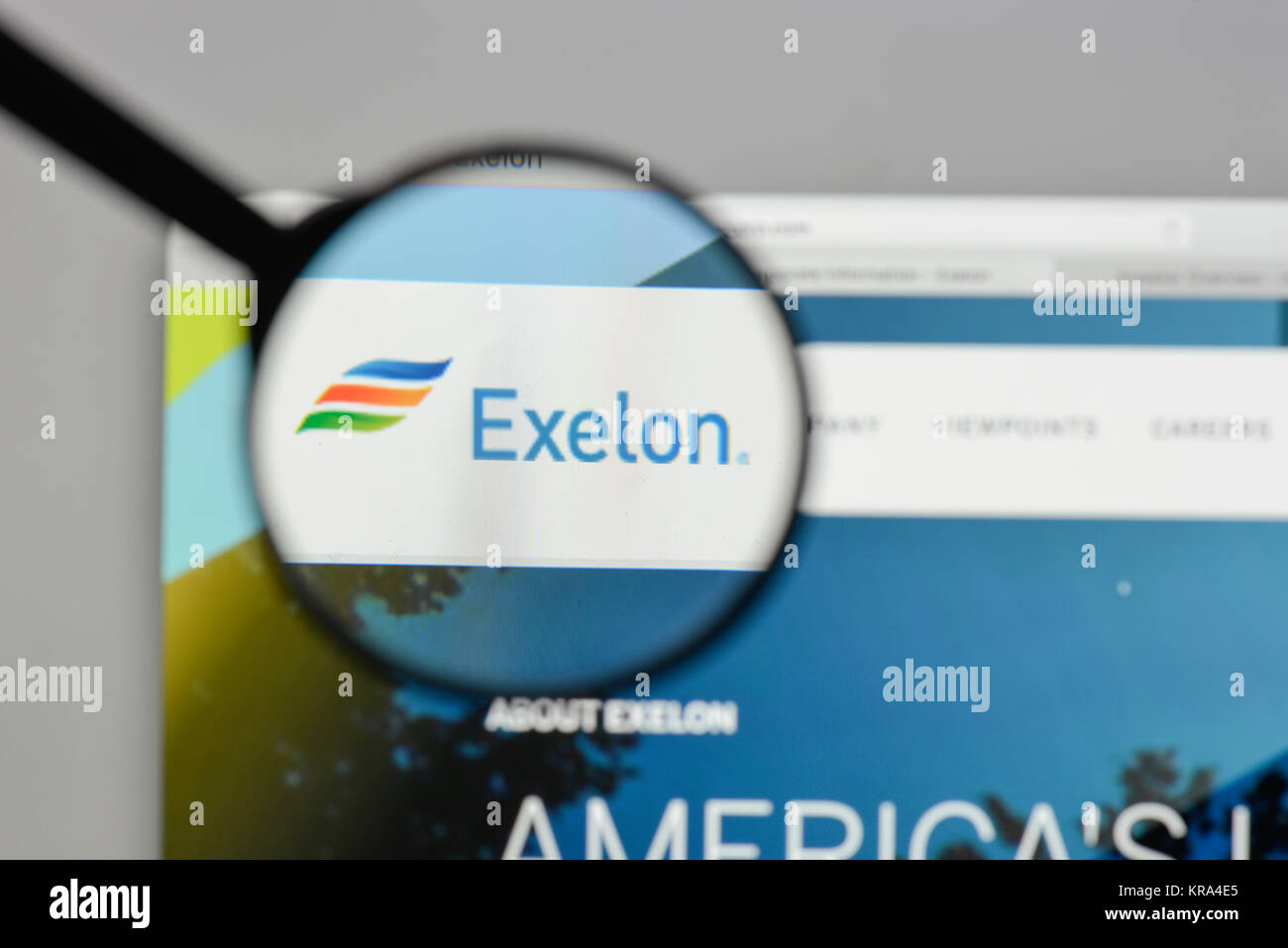 Milan, Italy - August 10, 2017: Exelon logo on the website homepage ...