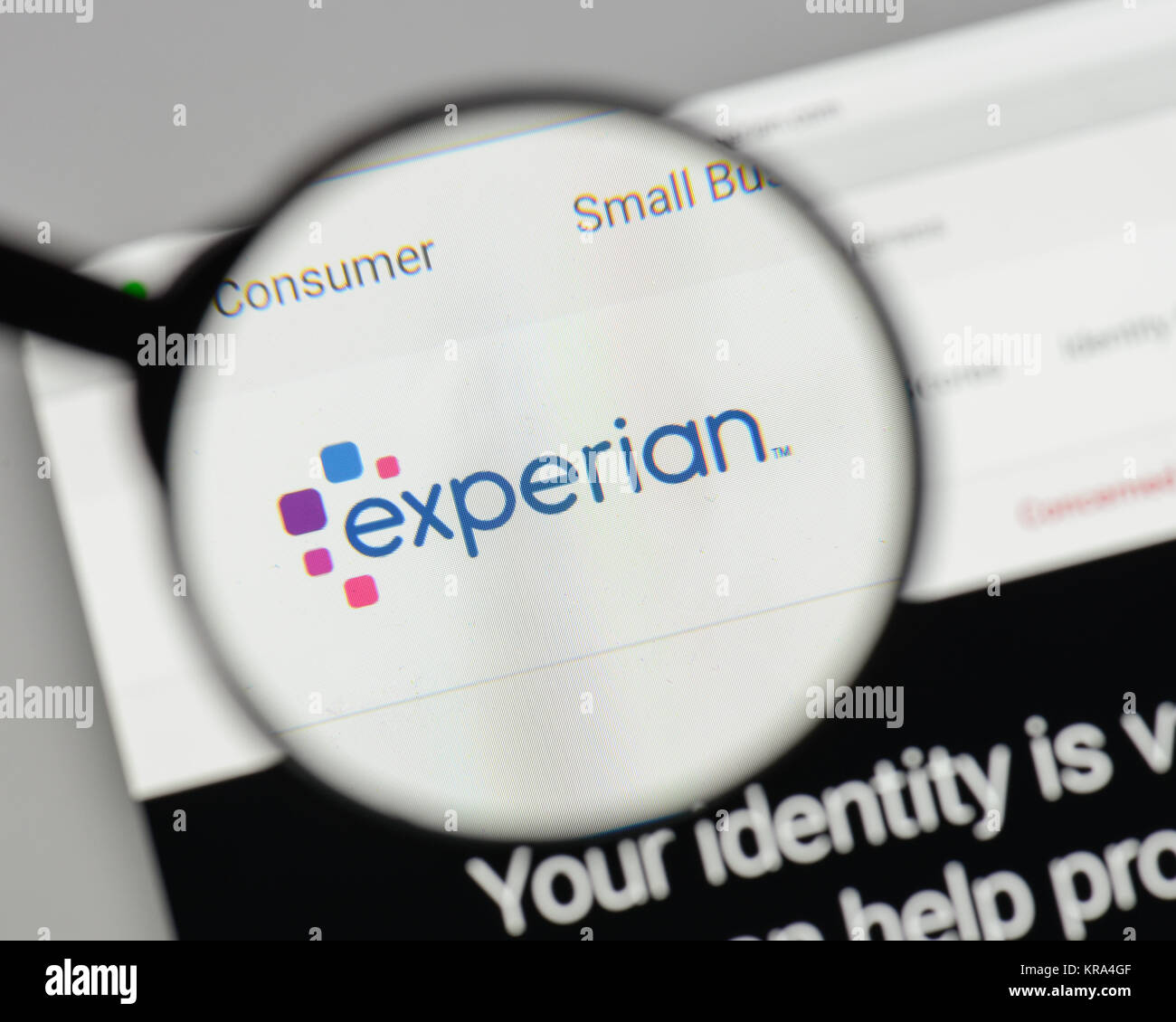 Milan, Italy - August 10, 2017: Experian logo on the website homepage ...