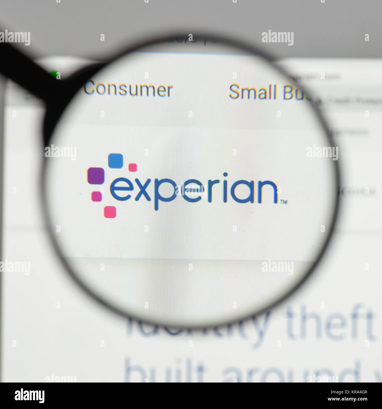 Milan, Italy - August 10, 2017: Experian logo on the website homepage ...
