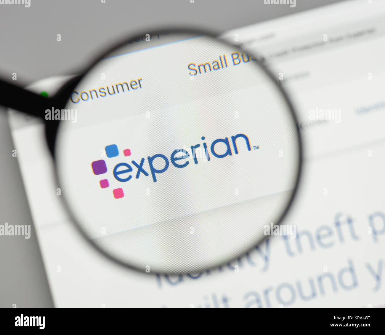 Milan, Italy - August 10, 2017: Experian logo on the website homepage ...