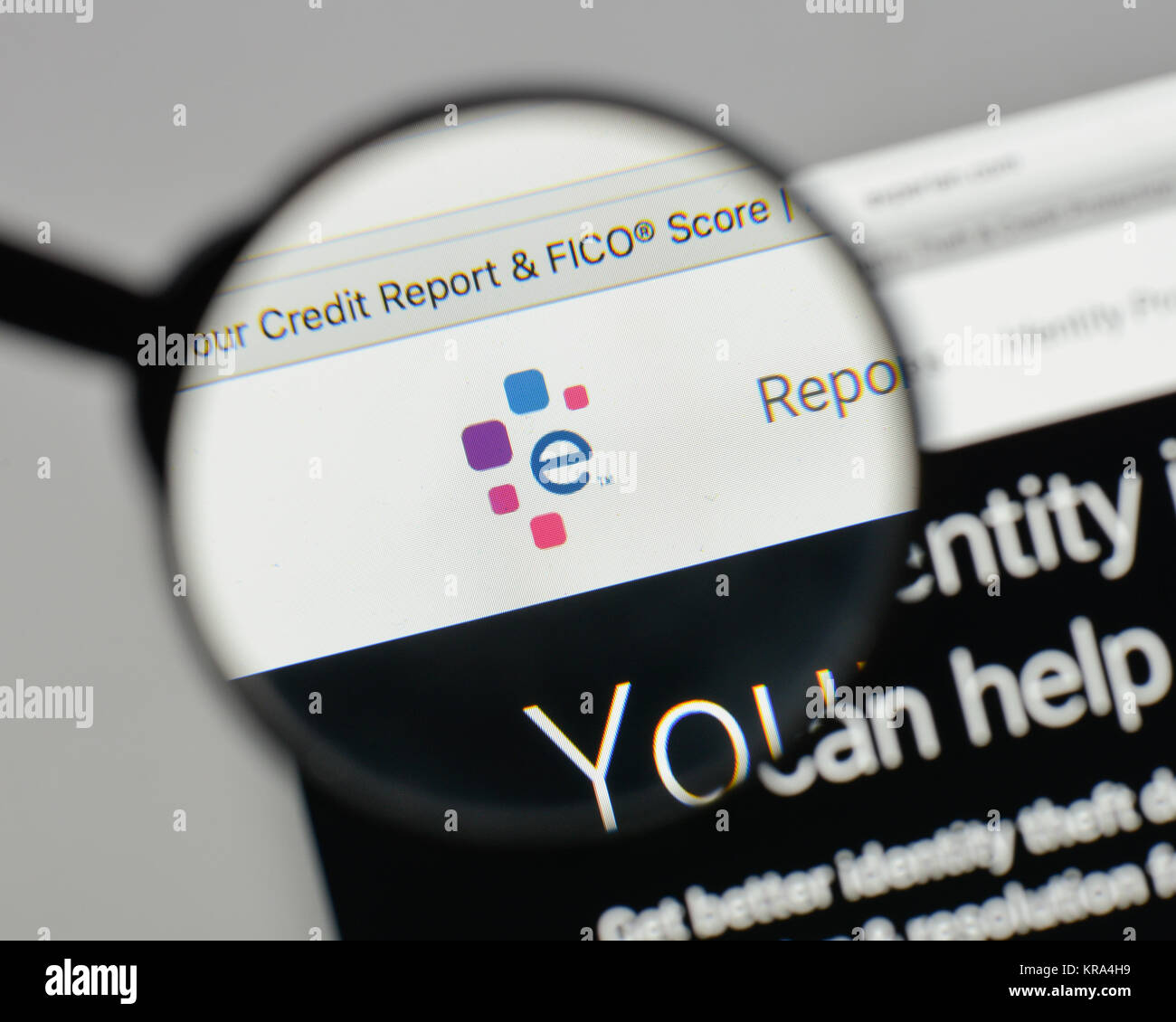 Milan, Italy - August 10, 2017: Experian logo on the website homepage ...